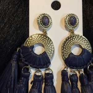Express | Jewelry | Nwt Navy Blue And Gold Earrings | Poshmark